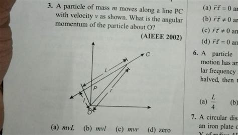 A Particle Of Mass M Moves Along A Line Pc With Velocity V As Shown What