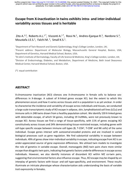Pdf Escape From X Inactivation In Twins Exhibits Intra And Inter