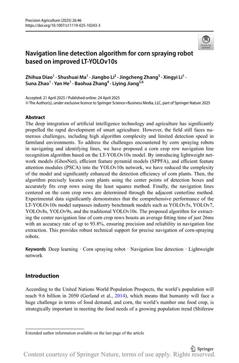 Navigation Line Detection Algorithm For Corn Spraying Robot Based On
