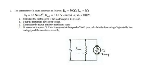 Solved The Parameters Of A Shunt Motor Are As Follows