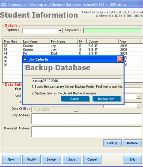 Backup And Restore Database In Ms Access With Sql Statement Sourcecodester