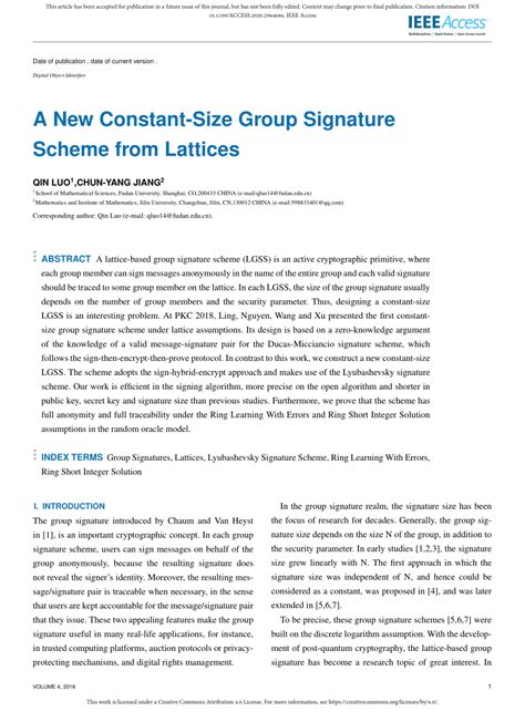Pdf A New Constant Size Group Signature Scheme From Lattices