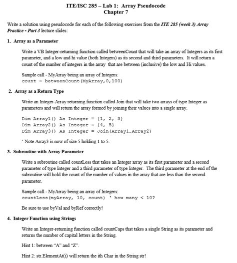 Solved Iteisc 285 Lab 1 Array Pseudocode Chapter 7 Write