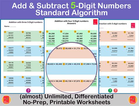 addition and subtraction of 5 digit numbers standard algorithm by