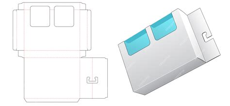 걸림 새 구멍 및 2 플라스틱 창 다이 컷 템플릿 포장 상자 프리미엄 벡터