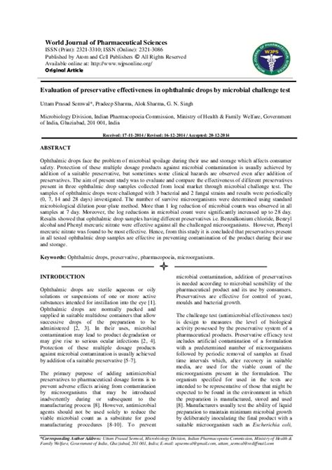 Evaluation Of Preservative Effectiveness In Ophthalmic Drops By
