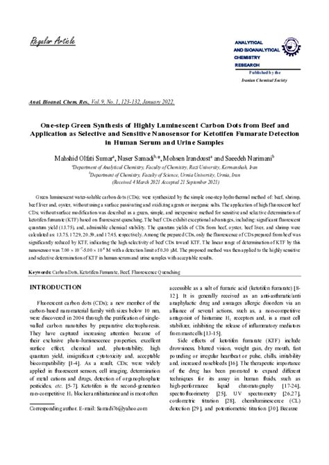Pdf One Step Green Synthesis Of Highly Luminescent Carbon Dots From Beef And Application As
