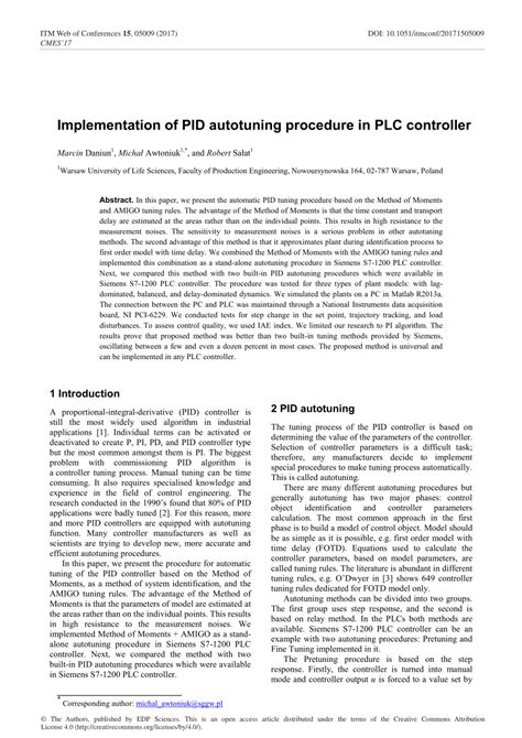 pdf implementation of pid autotuning procedure in plc controller