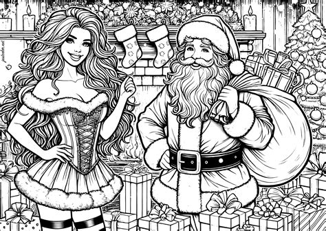 P Re No L Et Jolie Femme Habill E Comme Lui Coloriages De No L Imprimer Pour Adultes