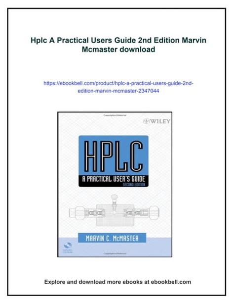 Hplc A Practical Users Guide 2nd Edition Marvin Mcmaster Pdf