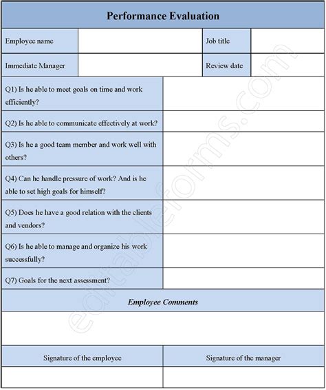 Performance Evaluation Fillable Pdf Form Editable Pdf Forms