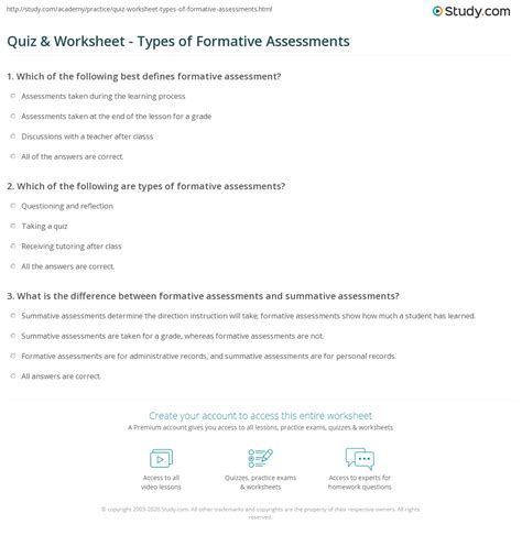 Quiz And Worksheet Types Of Formative Assessments