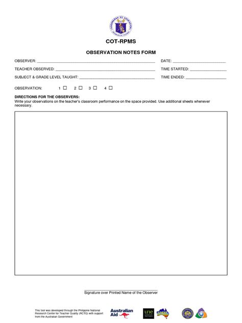Appendix C 08 Cot Rpms Observation Notes Form Pdf