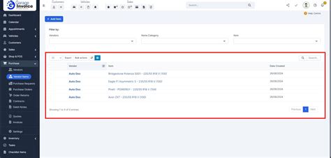 Assign Items To A Vendor Garage Invoice