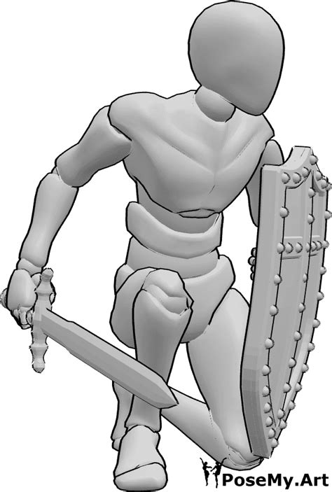 Shield Poses Male Shield Kneeling Pose Posemy Art