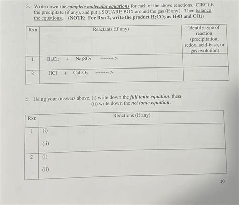 Solved Write Down The Complete Molecular Equations For Each Chegg Com