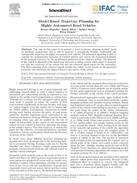Pdf Model Based Trajectory Planning For Highly Automated Road
