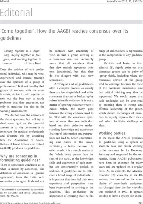 ‘come Together How The Aagbi Reaches Consensus Over Its Guidelines Griffiths 2016