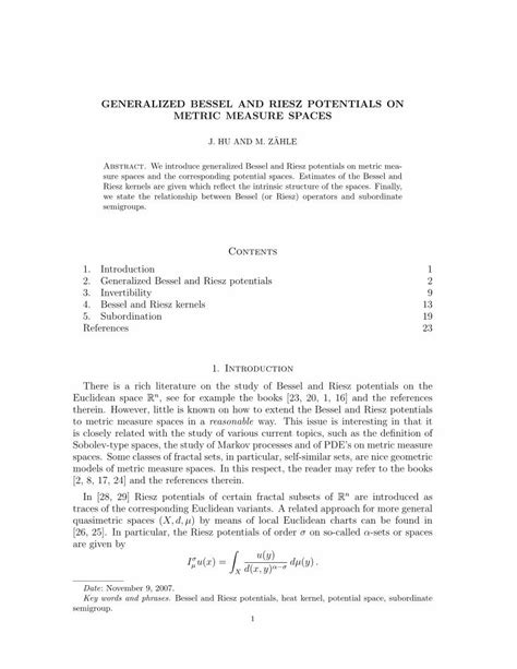 Pdf Generalized Bessel And Riesz Potentials On Metric … Dokumen Tips