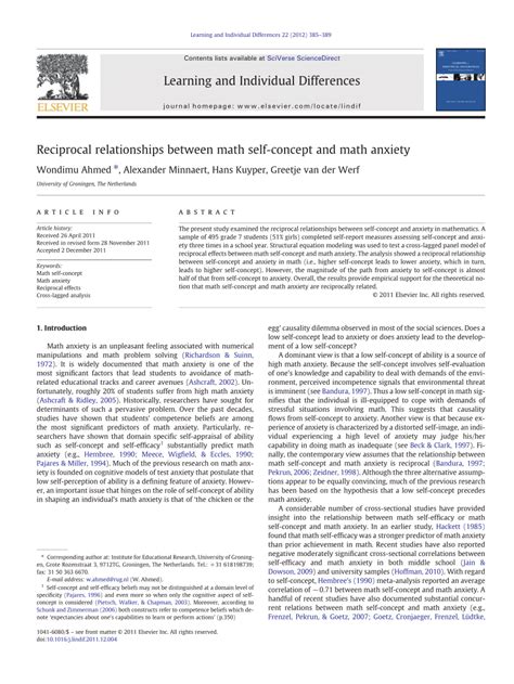 Pdf Reciprocal Relationships Between Math Self Concept And Math Anxiety