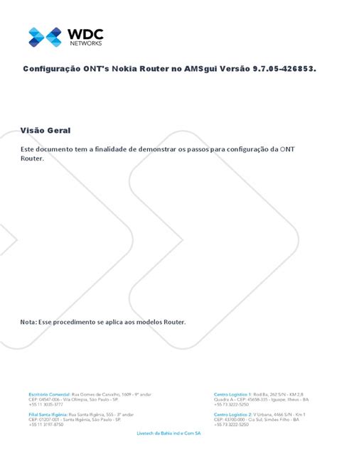 Tutorial Configuração Ont Router Nokia Ams Rev1 1 Pdf Arquitetura