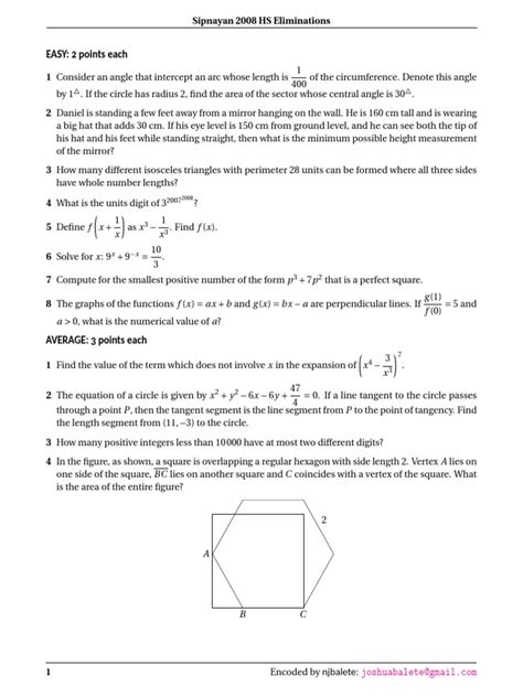 Random Math Questions Pdf Circle Area