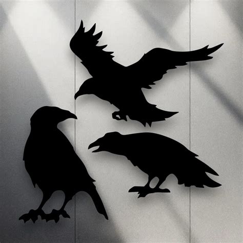 3 Piece Raven Metal Wall Art Set Spooky Halloween Crow Decor Gothic