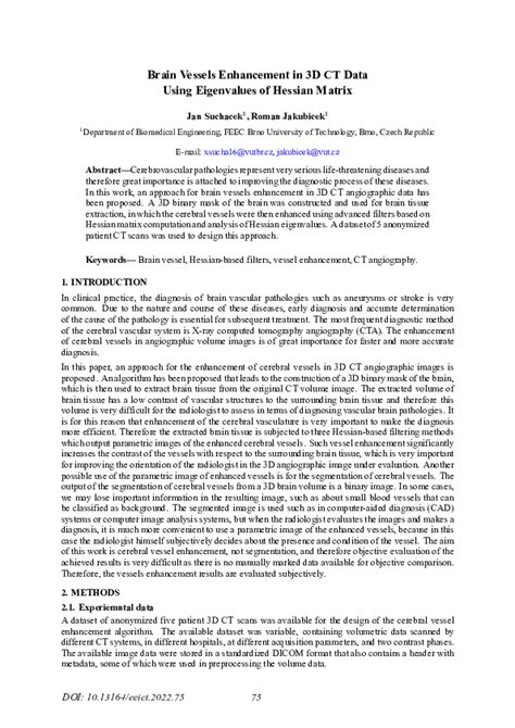 Pdf Brain Vessels Enhancement In 3d Ct Data Using Eigenvalues Of