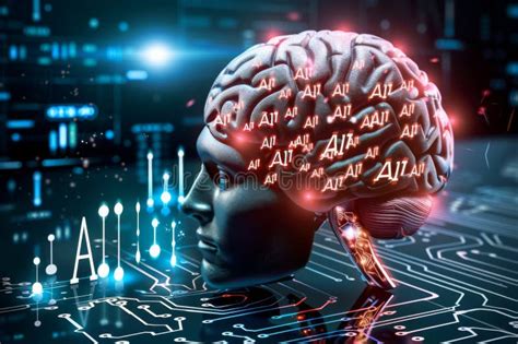 AI Brain with Neon Circuits on a Digital Circuit Board, Showcasing Advanced Technology and ...