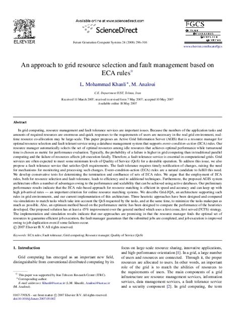 Pdf An Approach To Grid Resource Selection And Fault Management Based On Eca Rules