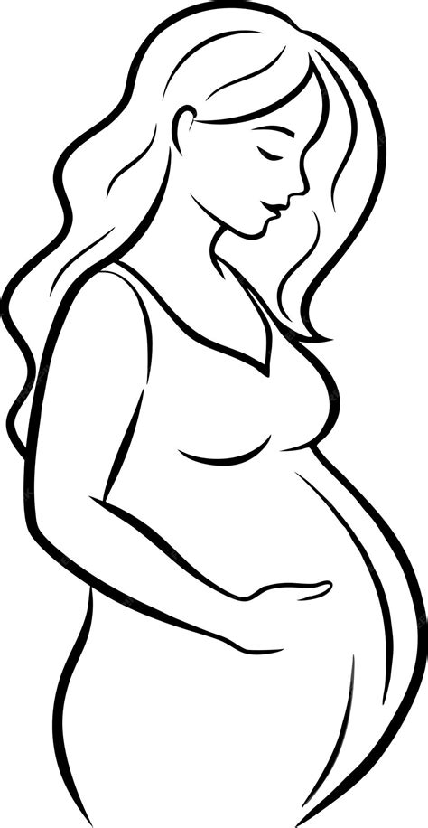 A Beautiful Line Art Drawing Of A Pregnant Woman Premium Ai Generated