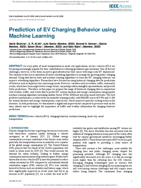 Prediction Of Ev Charging Behavior Using Machine L Pdf Statistics Cybernetics