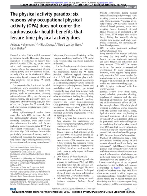 Pdf The Physical Activity Paradox Six Reasons Why Occupational