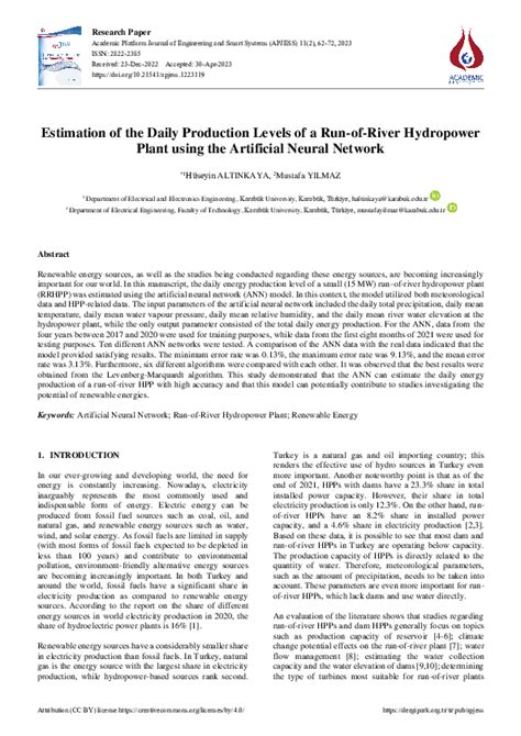 Pdf Estimation Of The Daily Production Levels Of A Run Of River Hydropower Plant Using The