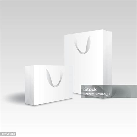 리본 핸들 모형 템플릿이있는 빈 흰색 종이 쇼핑백 또는 선물 가방 0명에 대한 스톡 벡터 아트 및 기타 이미지 0명 가방 공란 Istock