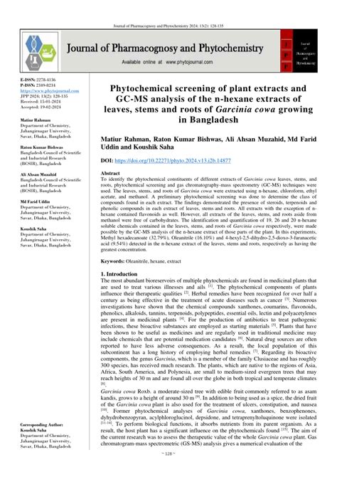 Pdf Phytochemical Screening Of Plant Extracts And Gc Ms Analysis Of