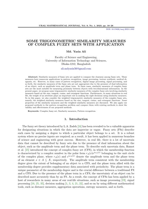 Pdf Some Trigonometric Similarity Measures Of Complex Fuzzy Sets With