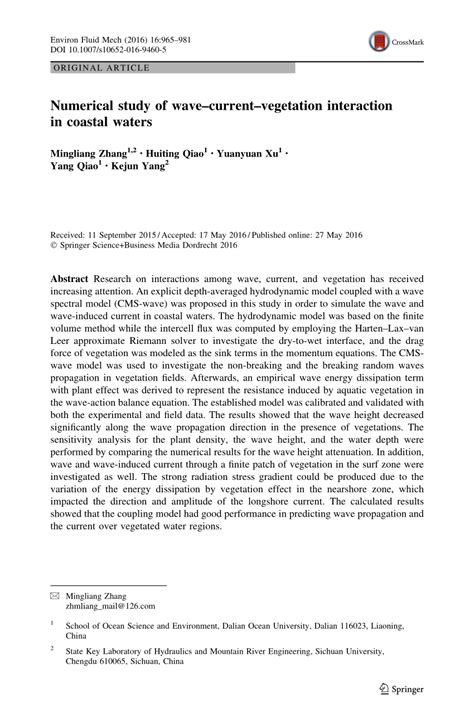 PDF Numerical Study Of Wavecurrentvegetation Interaction In Coastal Waters