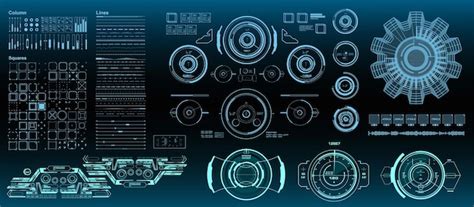 Hud 요소 메가 세트 팩 대시보드 디스플레이 가상 현실 기술 화면 미래 지향적인 사용자 인터페이스 프리미엄 벡터