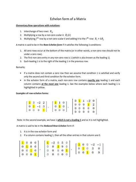 Echelon Form Of A Matrix Pdf Matrix Mathematics Matrix Theory