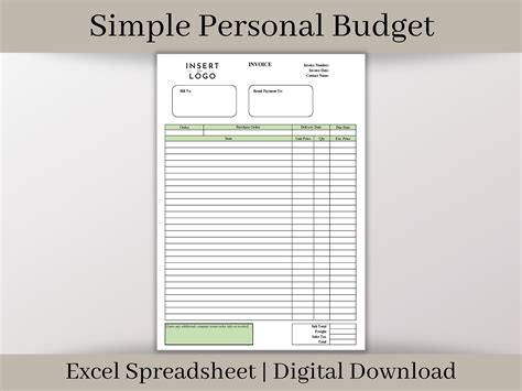 Easy Invoice Form Excel Invoice Template Professional Invoice Spreadsheet In Five Colors Etsy