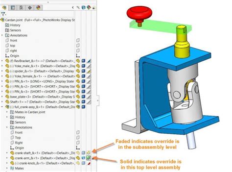 how to use solidworks assembly appearance overrides
