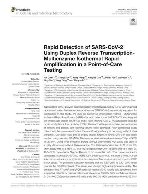 Pdf Rapid Detection Of Sars Cov 2 Using Duplex Reverse Transcription Multienzyme Isothermal