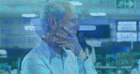 Image Of Digital Interface Showing Statistics With Man Working In An