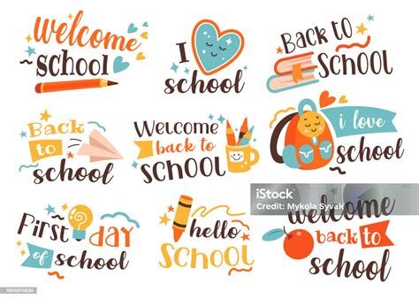 손으로 그리는 스티커 배지 및 교육 액세서리 절연 세트로 돌아 가기 신학기에 대한 스톡 벡터 아트 및 기타 이미지 신학기 로고 스티커 Istock