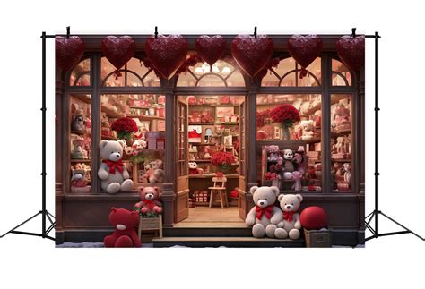Valentine Photography Backdrop Teddy Bear Heart Shop Backdrop Brp11 37