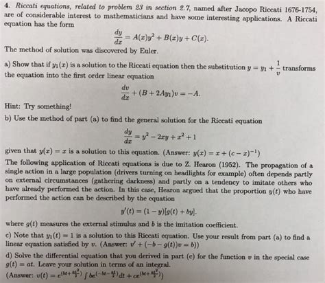 Solved 4 Riccati Equations Related To Problem 23 In