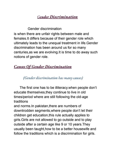 Solution Gender Discrimination With Causes And Impacts Studypool