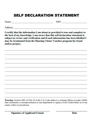 FREE Self Declaration Statement Samples To Download FREE Self Declaration Statement Samples To Download
