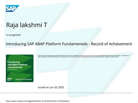 🎉im Excited To Share That Ive Earned The “introducing Sap Abap Platform Fundamentals Record